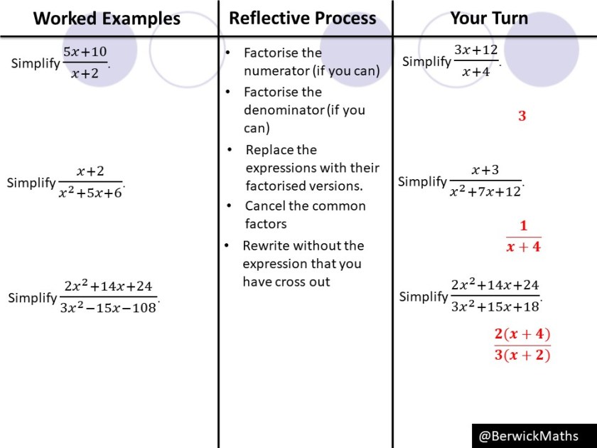 Simplifying Algebraic Fractions Supercharged Berwickmaths