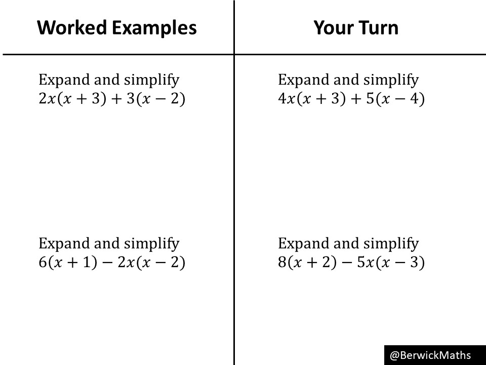 Single brackets and collecting like terms (example-problem pairs) – BerwickMaths