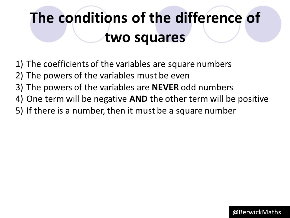 The Difference of Two Squares 1 (covertization) – BerwickMaths