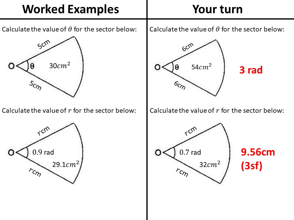 Area of sectors (example-problem pairs) – BerwickMaths