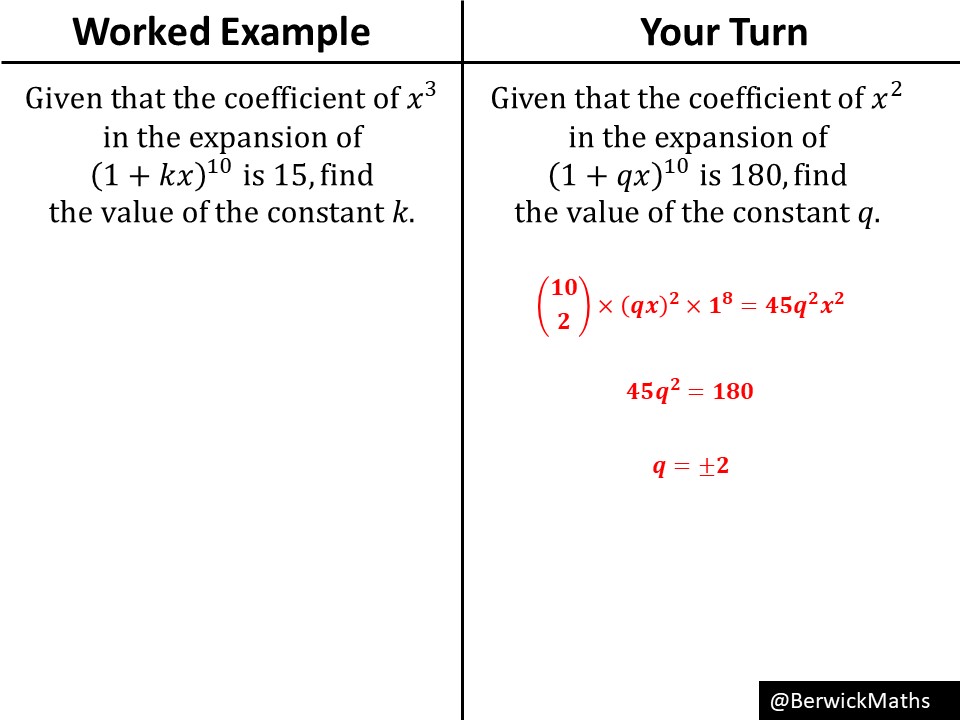 Yr12 Binomial expansion 5 (example-problem pair) – BerwickMaths