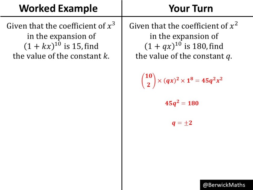Yr12 Binomial expansion 5 (example-problem pair) – BerwickMaths
