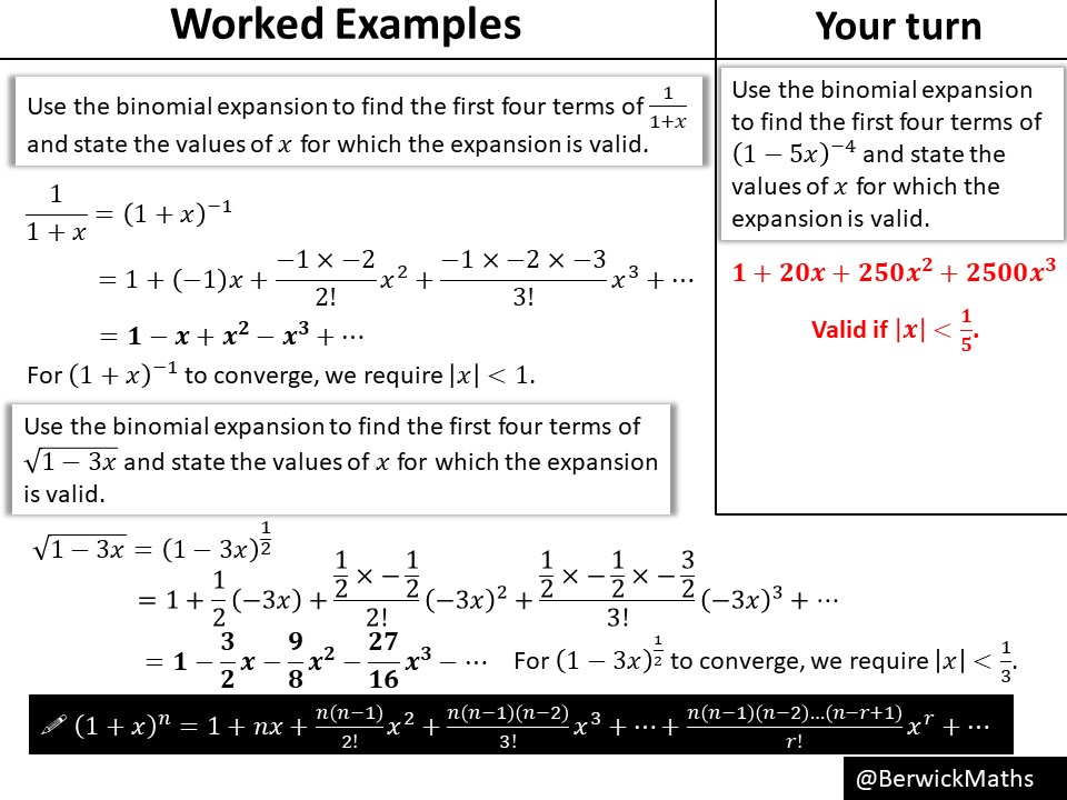 Yr 13 Binomial expansion (example-problem pair) – BerwickMaths