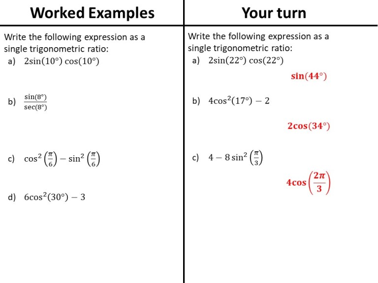 Double angle formulae (example-problem pairs) – BerwickMaths