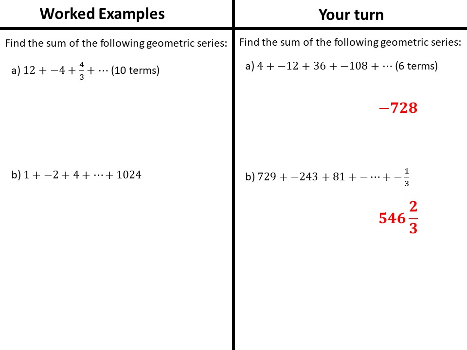 Geometric series 1 (example-problem pairs) – BerwickMaths