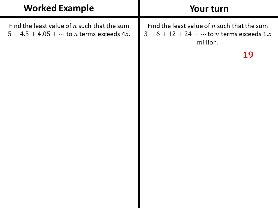 Geometric series 2 (example-problem pair) – BerwickMaths